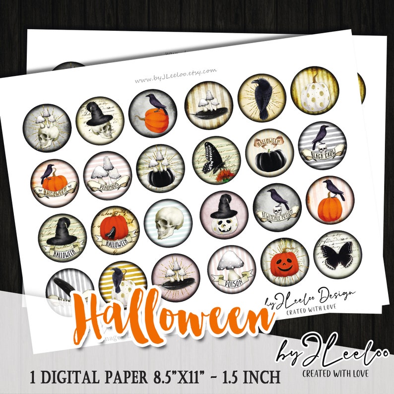 HALLOWEEN 1.5 Inch Circle Digital Download Printable Images for Glass ...