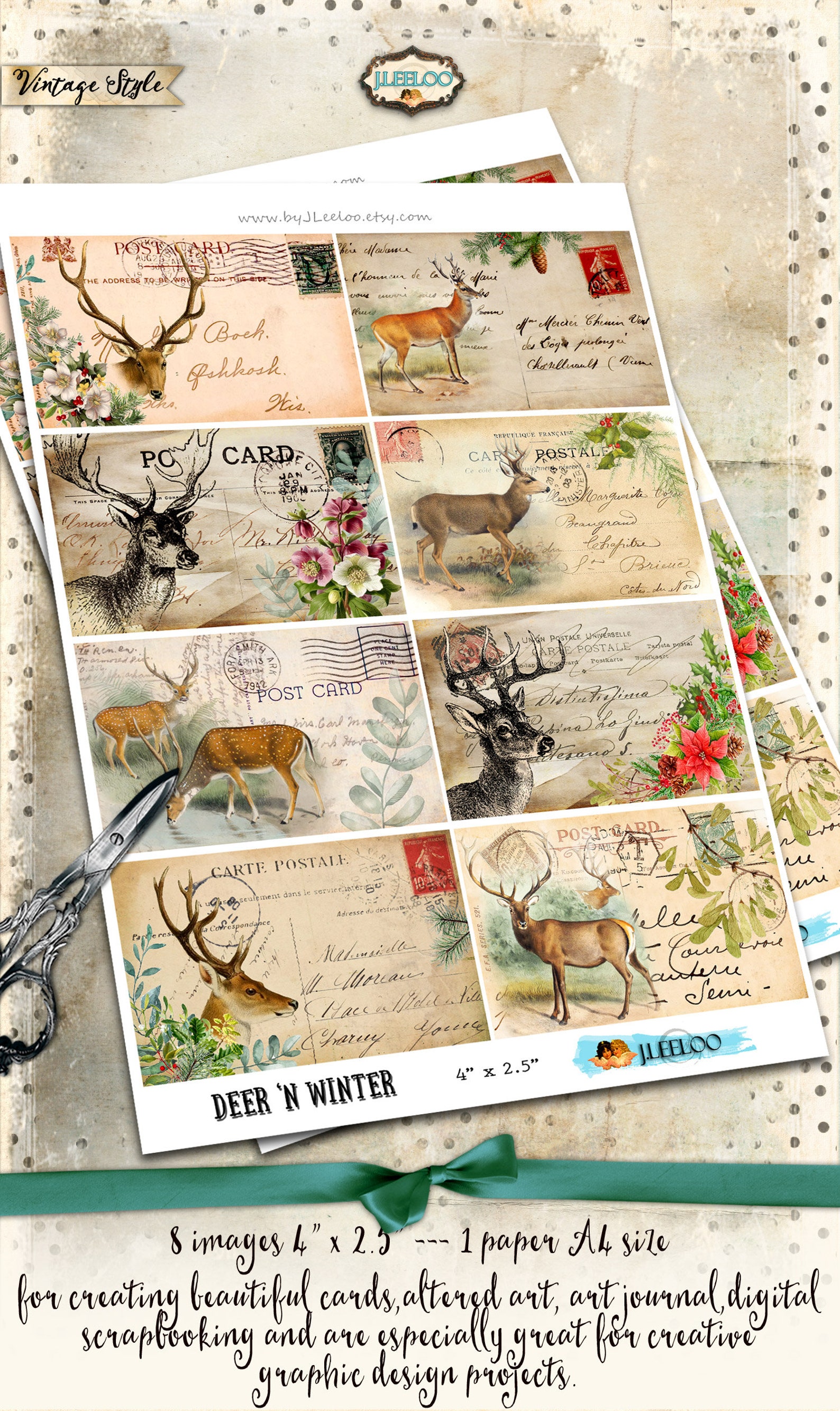 DEER N WINTER Printables Paper Craft Ephemera Scrapbook - Etsy