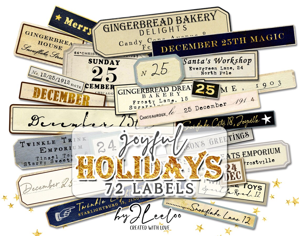 JOYFUL HOLIDAYS Labels Kit Printable Vintage Ephemera | Diary Supplies ...