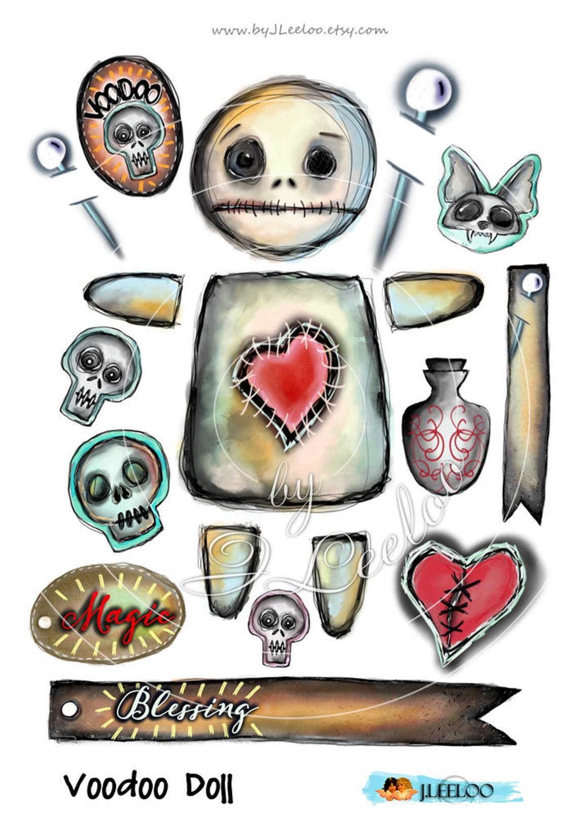 VOODOO PAPER DOLLS Altered Art Printable Hand-drawn Blessing - Etsy