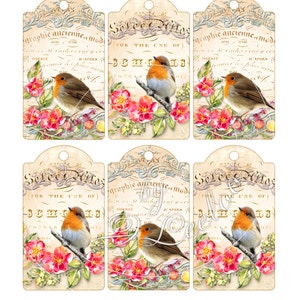 ROMANTIC BIRDS Printable Card Tag Digital Papers Scrapbook Instant ...