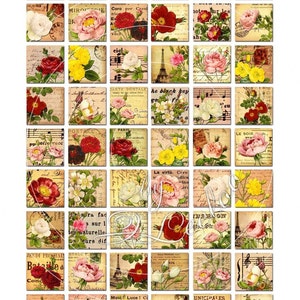 Digital Printable ROSES 1 Inch Square Vintage Paper Goods Flower for ...