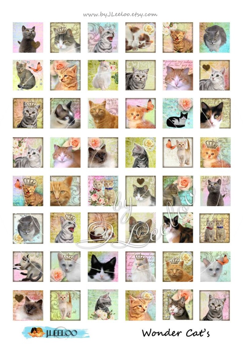 Digital Collage Sheet WONDER CAT'S 1x1 Square Puppie Love Kitten for ...