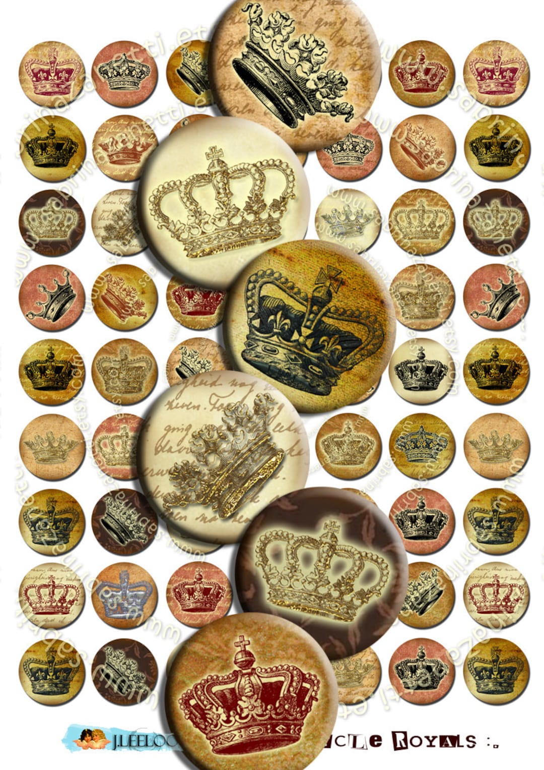 Digital Collage CIRCLE ROYALS 1 Inch Circle Crowns Paris France for ...