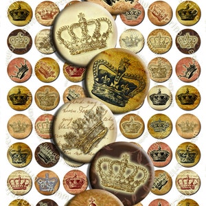 Digital Collage CIRCLE ROYALS 1 Inch Circle Crowns Paris France for ...