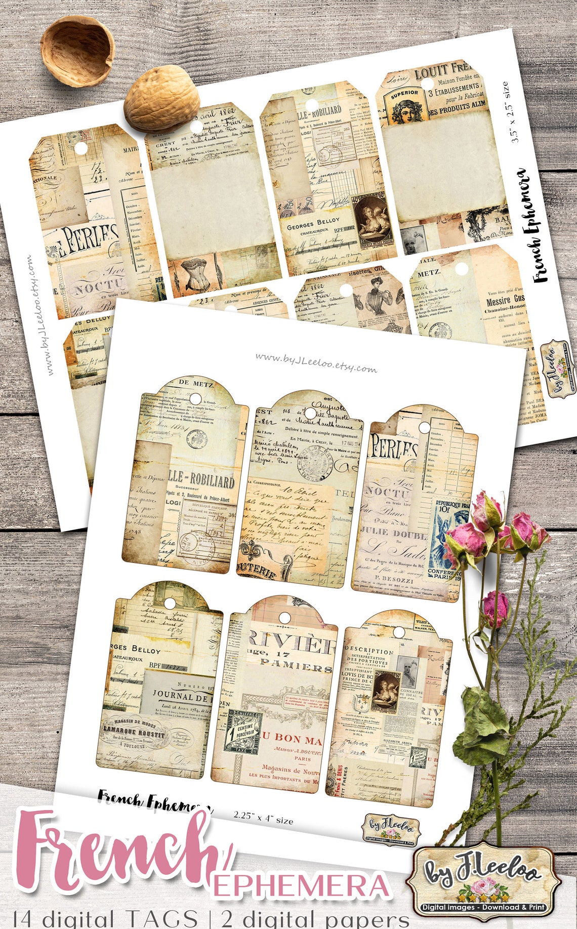 FRENCH EPHEMERA Tags Label Vintage Grunge Journal Printable - Etsy