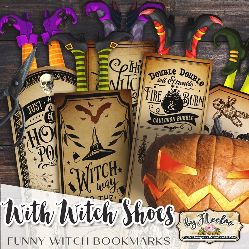 WITCH SHOES BOOKMARKS Printable Funny Scary Halloween Party Instant ...