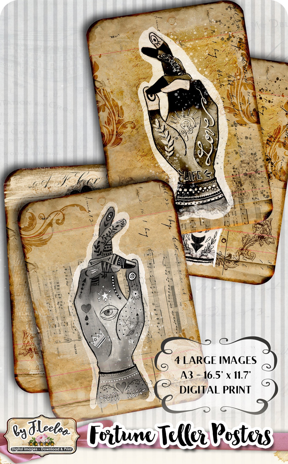 FORTUNE TELLER 4 Large Poster Hand Drawn Digital Collage Sheet | Etsy