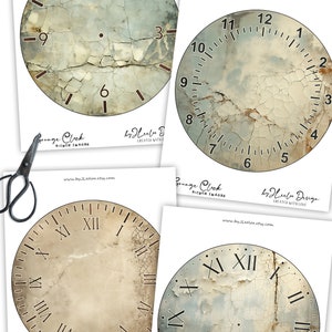 GRUNGE CLOCK 8 Inch Circle Printable Textured Damaged Clock Face Making ...