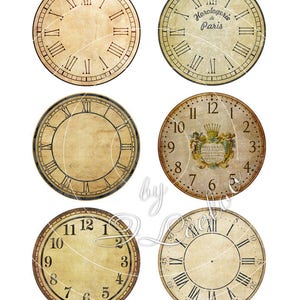 VINTAGE CLOCK 3 Inch 3,5 Inch Circle Printable Clock Faces Grunge Dirty ...