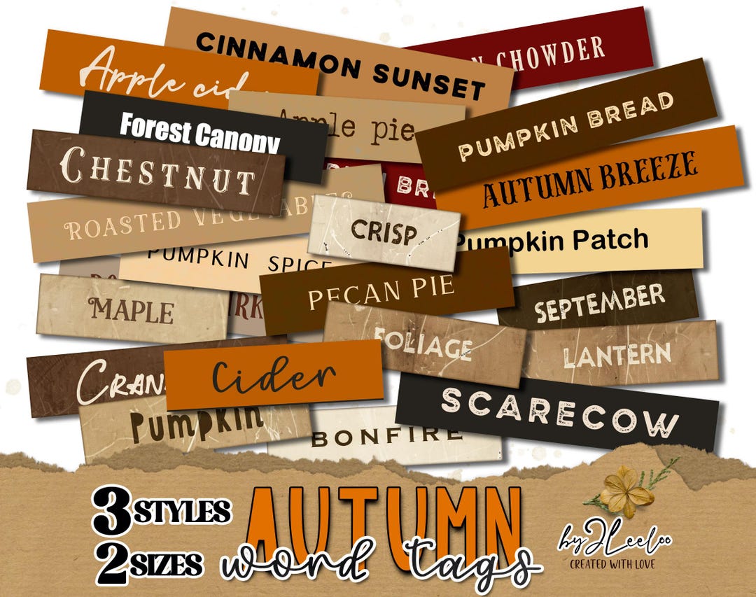 AUTUMN WORD TAGS Junk Journal Printable Fall Words | Vintage Ephemera ...