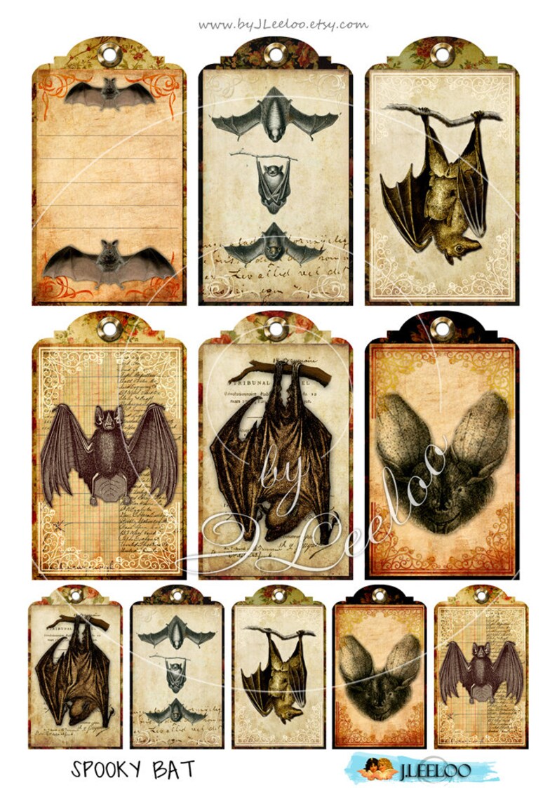 SPOOKY BAT Digital Collage Sheet Label Gift Tags Greeting | Etsy