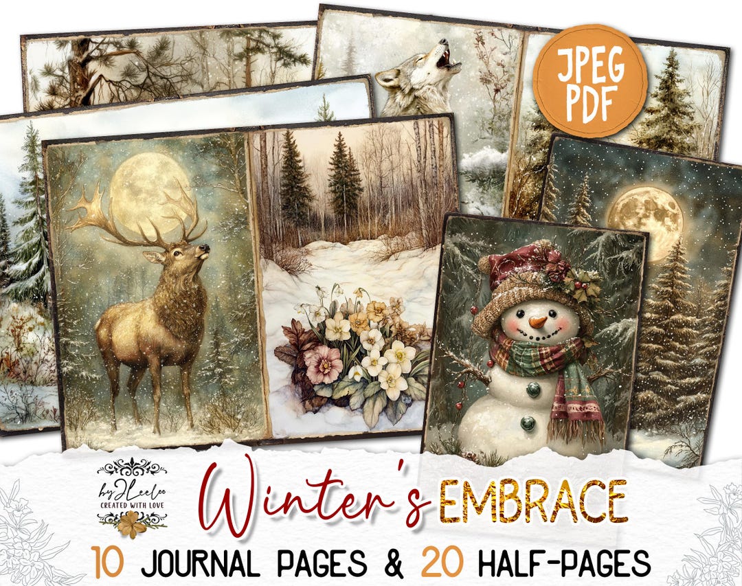 WINTER'S EMBRACE Junk Journal Christmas Pages Printable | Forest Frozen ...