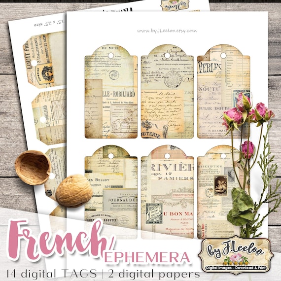 FRENCH EPHEMERA Tags Label Vintage Grunge Journal Printable - Etsy