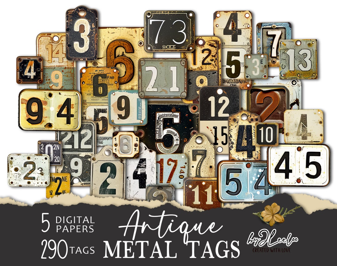 ANTIQUE METAL TAGS Numbers Labels Printable Steampunk Supplies ...