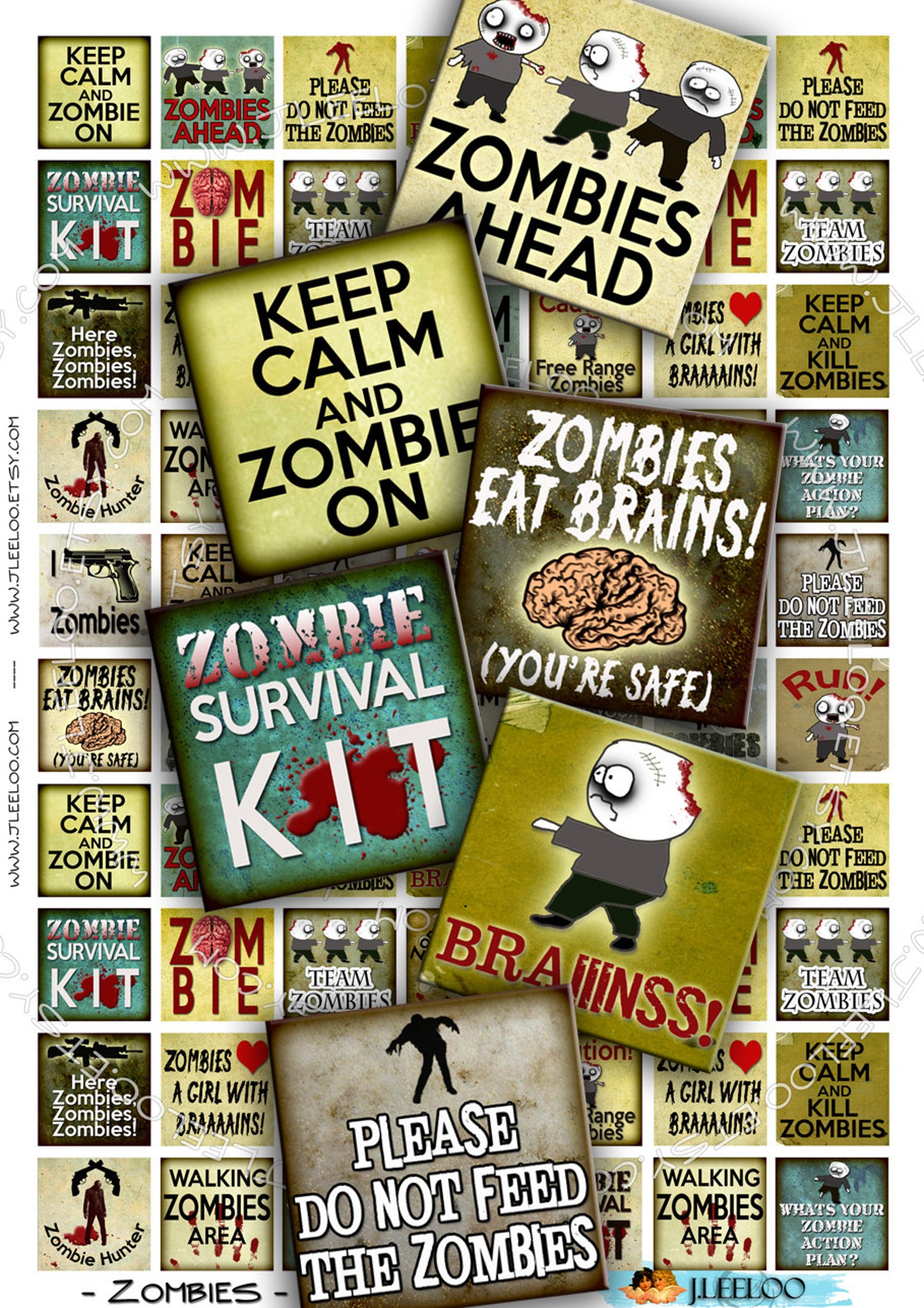 Digital Collage ZOMBIES 1x1 Inch Square Printable Apocalypse | Etsy