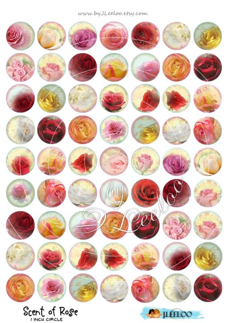 Digital Paper SCENT OF ROSE 1 Inch Circle Roses Images for - Etsy
