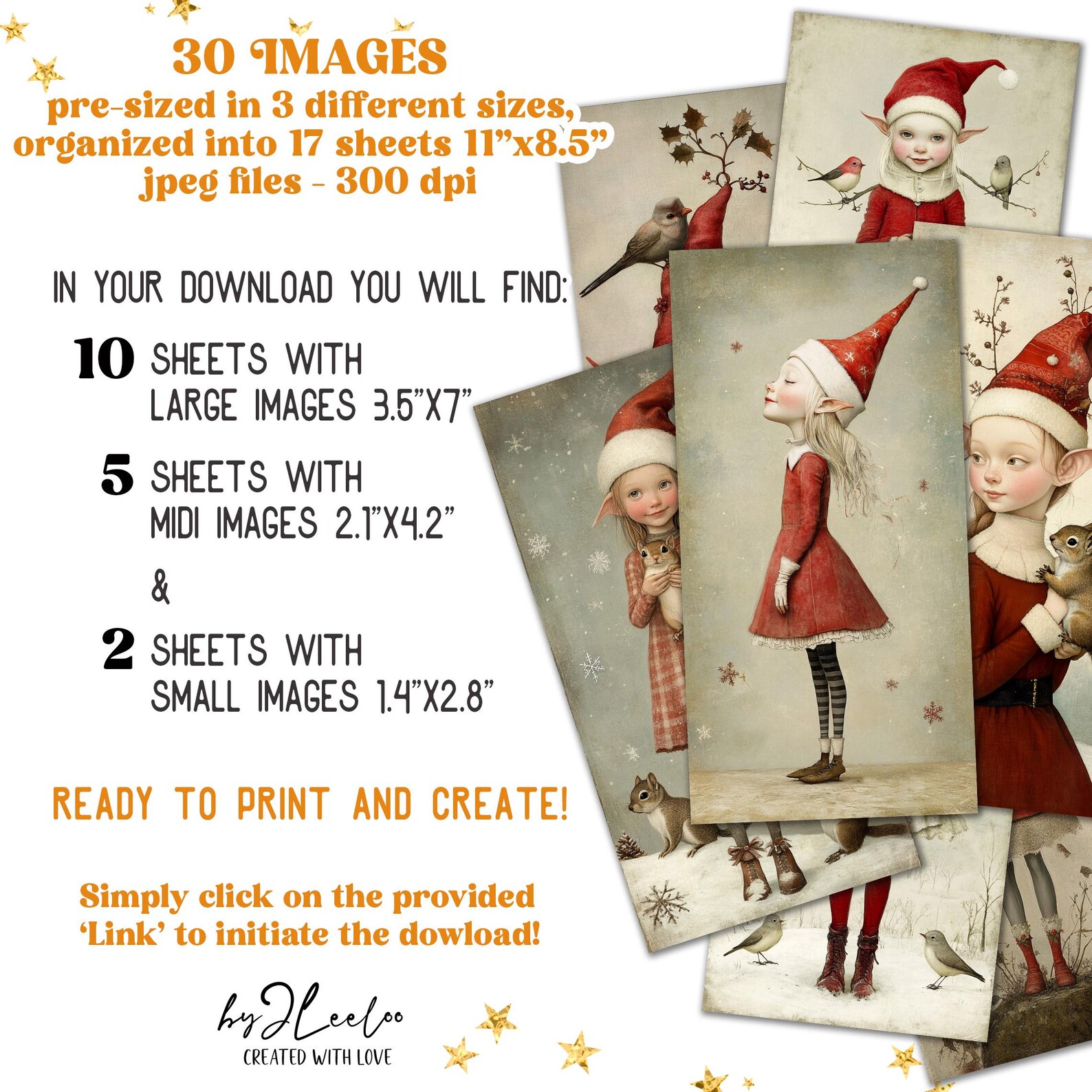 MERRY ELVES 30 Images 3 Sizes Christmas Cards | Junk Journal Printable ...
