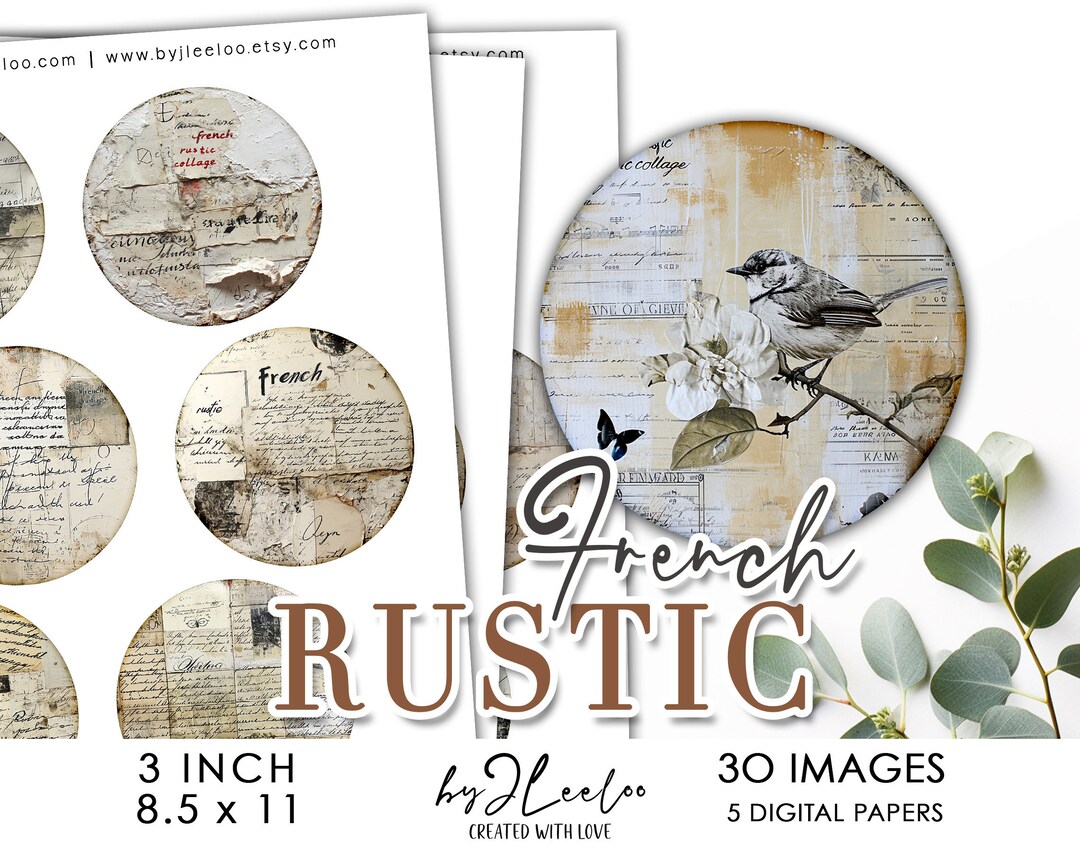 FRENCH RUSTIC 3 Inch Printable Collage | Background Supplies Distressed ...