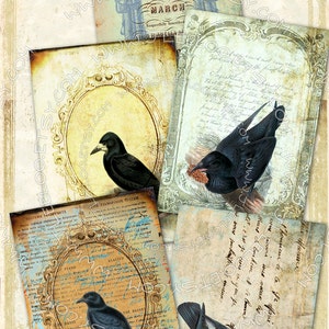 RAVEN POSTCARD 9 Background 5x7 Inch Digital Collage Sheet Gothic Dark ...