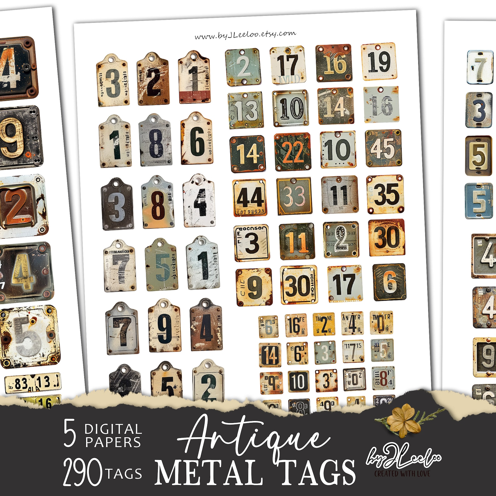 ANTIQUE METAL TAGS Numbers Labels Printable Steampunk Supplies ...