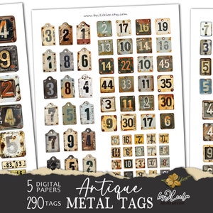 ANTIQUE METAL TAGS Numbers Labels Printable Steampunk Supplies ...