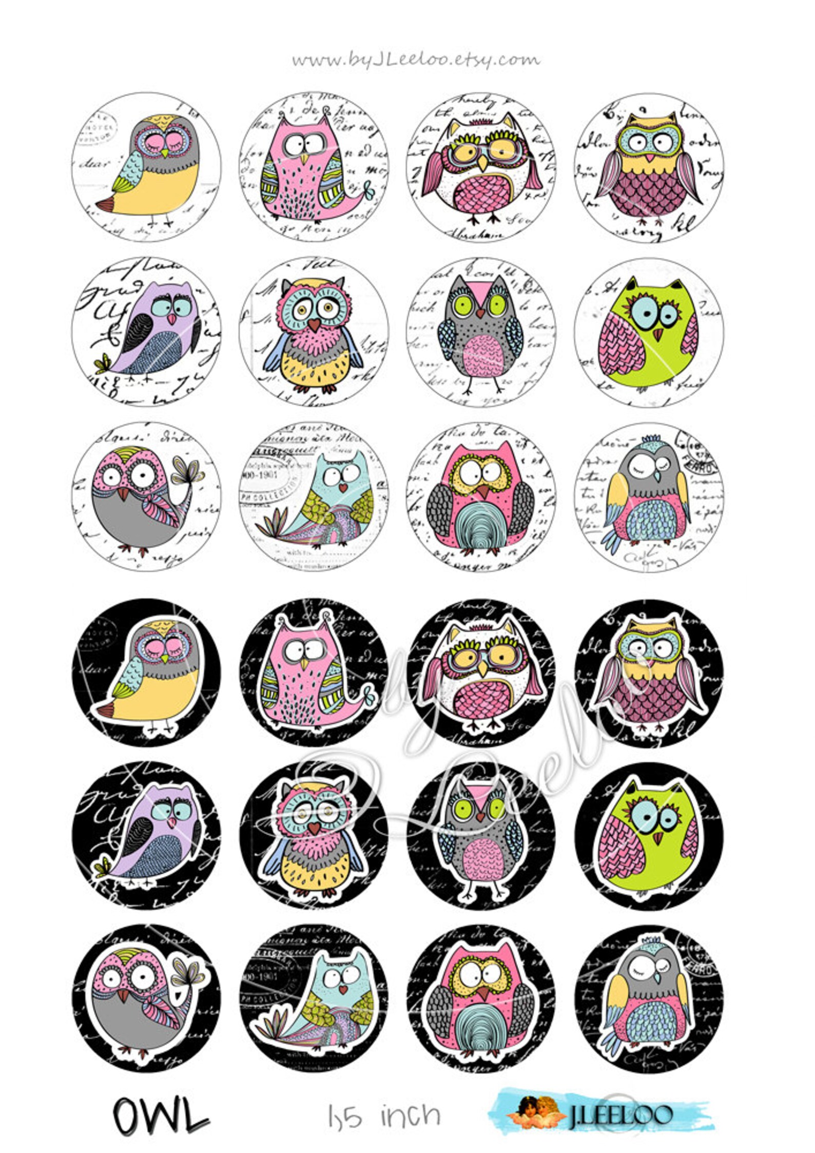 Digital Collage OWL 1.5 Inch Rounds Clipart Digital Images for - Etsy