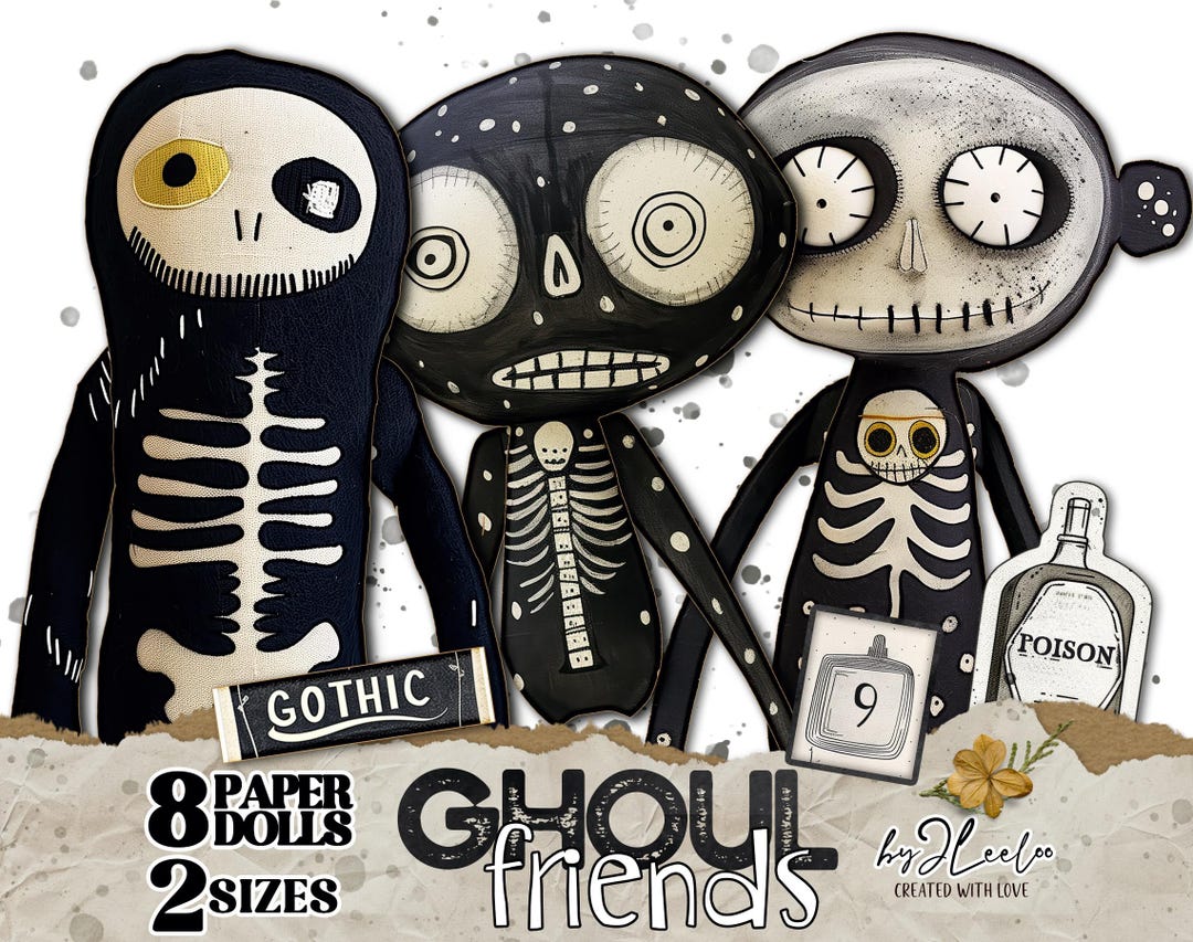 GHOUL FRIENDS Halloween Monster Dolls | 8 Hand-drawn Scary Cute Digital ...