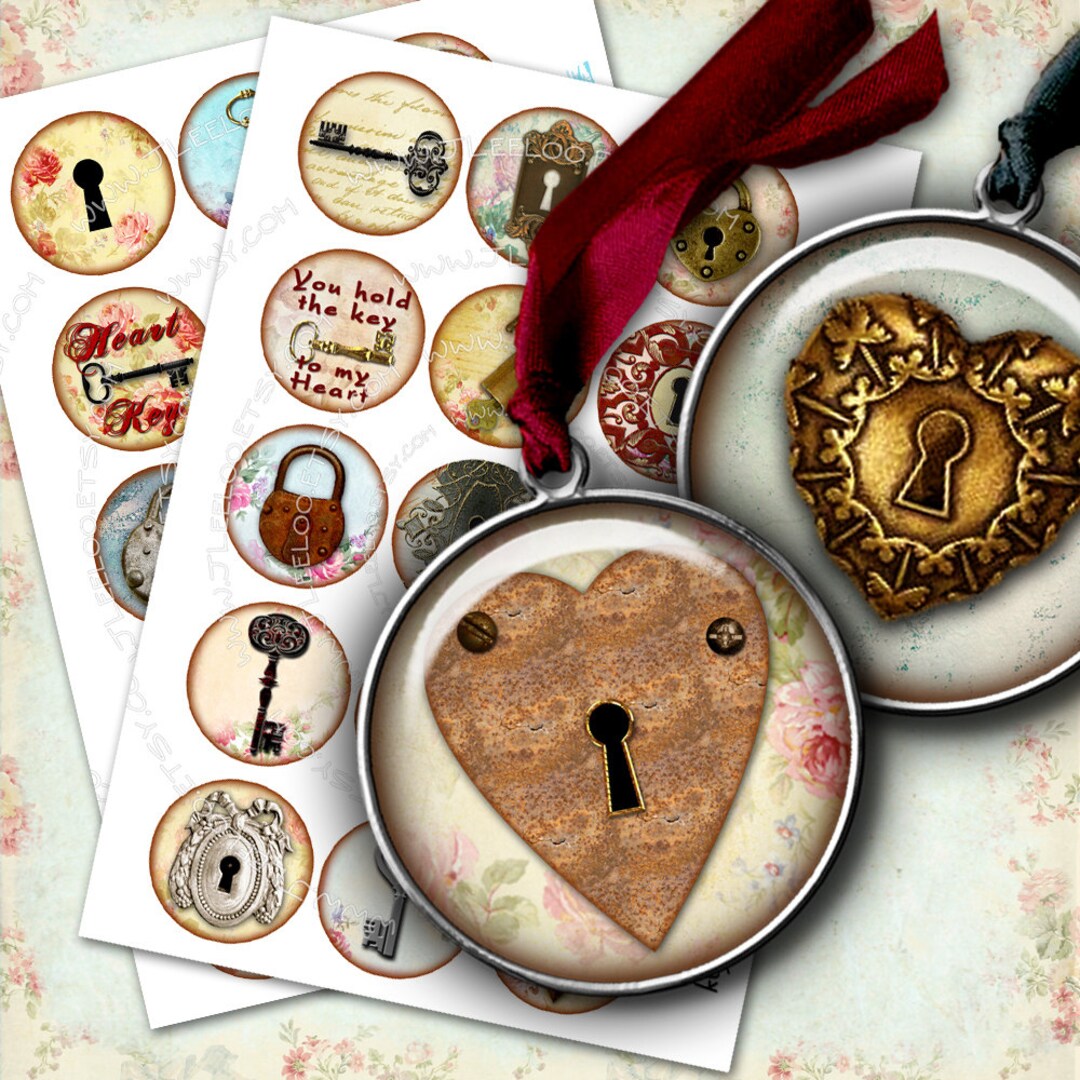 KEY AND LOCKS Junk Digital Images Printable for Pendant Clip Art Magnet ...