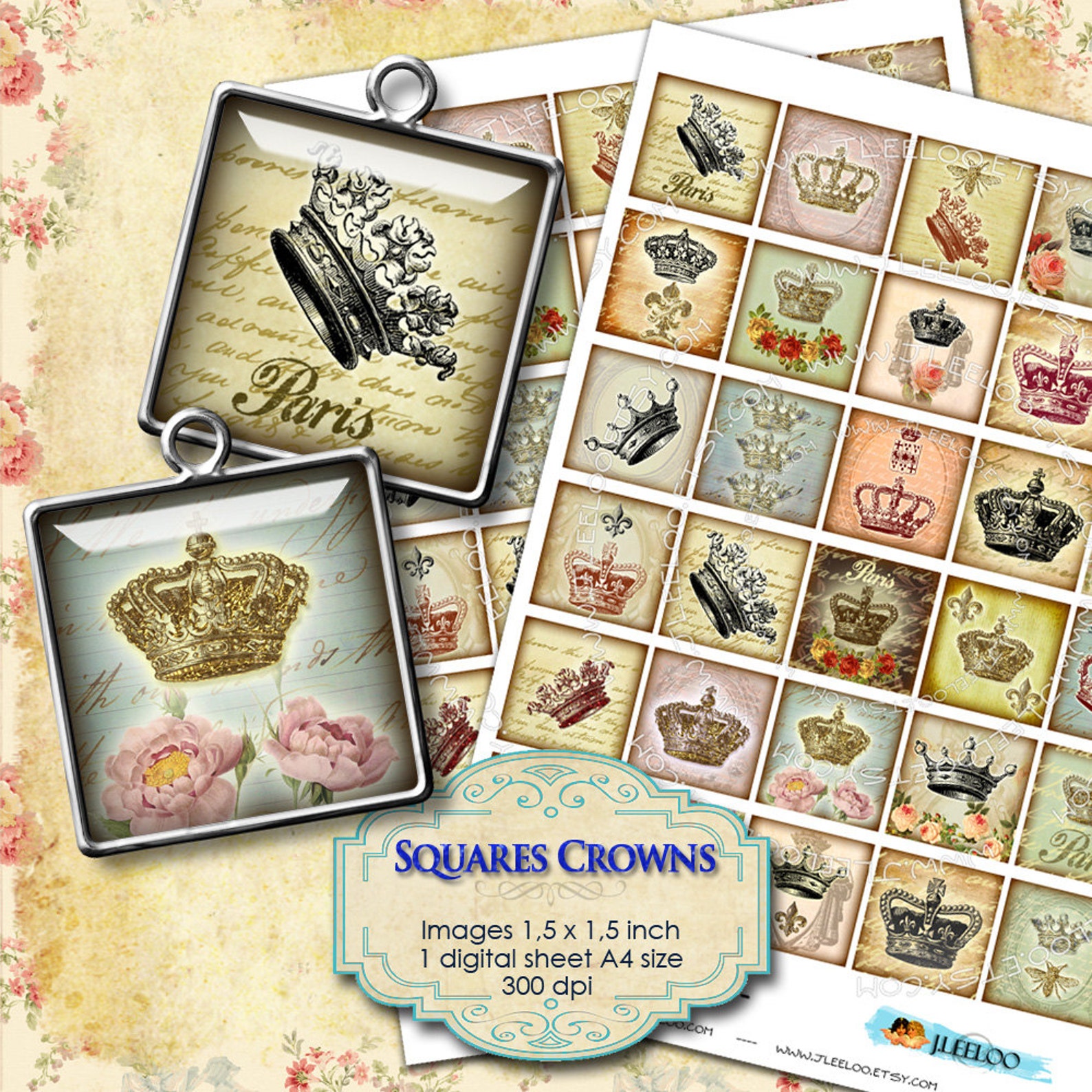 Digital Printable SQUARES CROWNS 1.5 Inch Square Crown France - Etsy