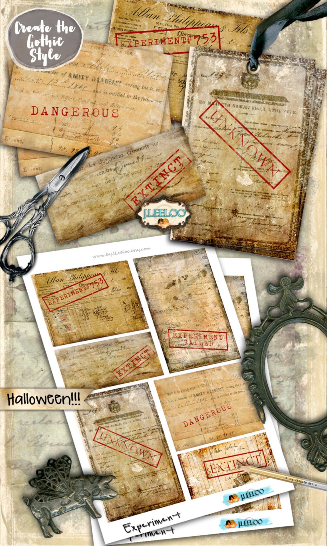 EXPERIMENT Label Tag Distressed Scrapbook Grunge Halloween Scary ...