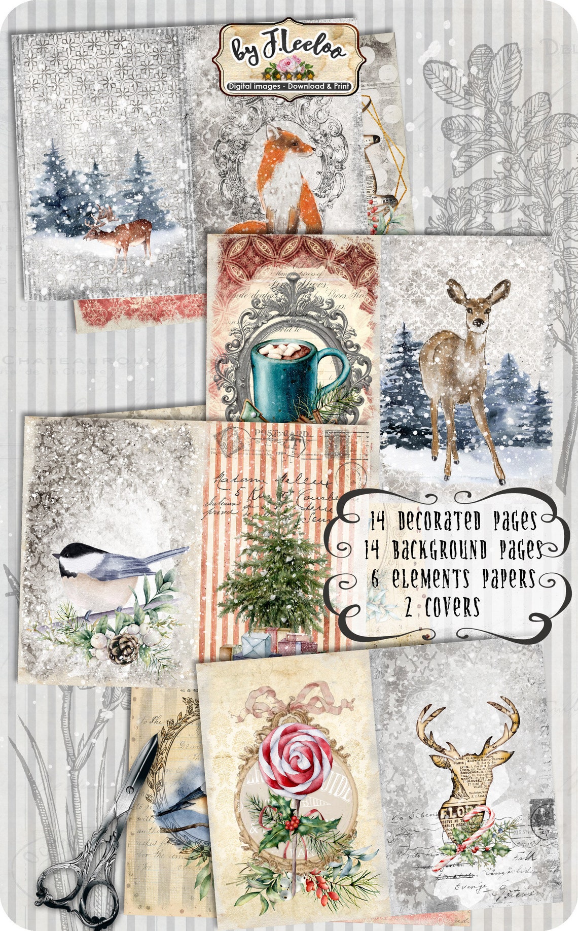 HOLIDAYS KIT journal diy Christmas diary shabby chic vintage | Etsy