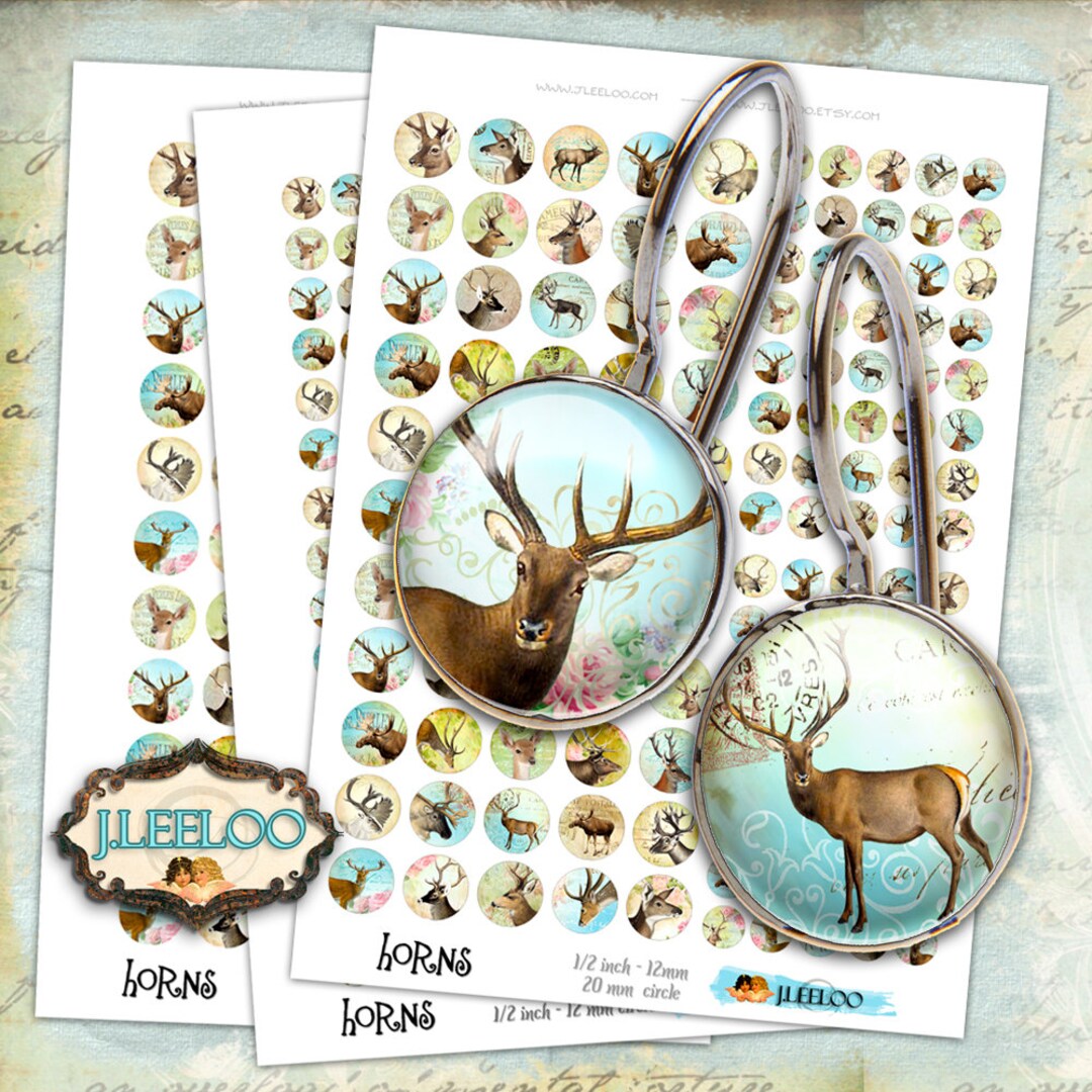 Digital Collage Sheet HORNS 12mm 20mm Circle Sheets Earring Ring Size ...