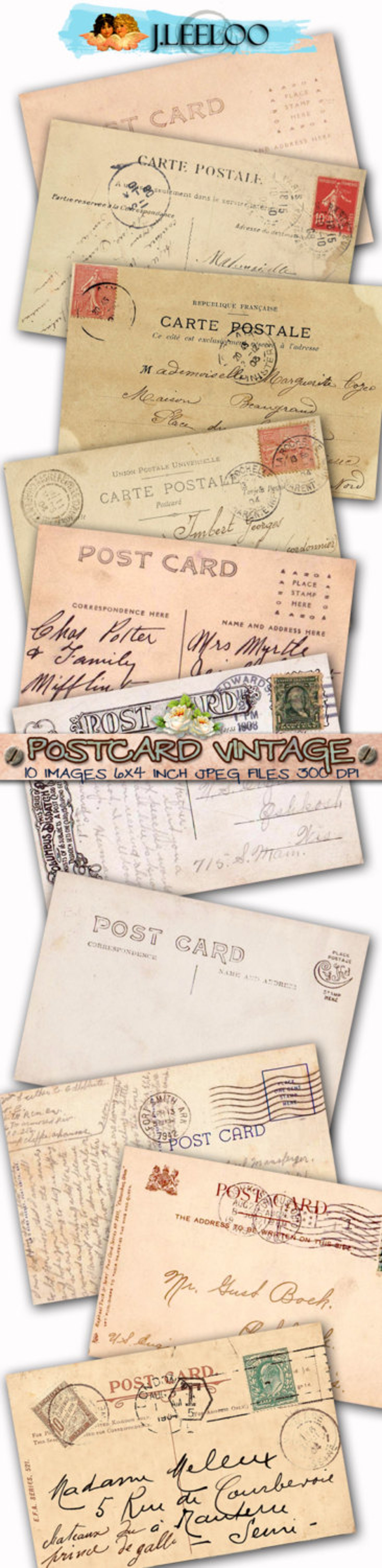 POSTCARD VINTAGE 10 Digital Images Digital Collage Sheet Old Background ...