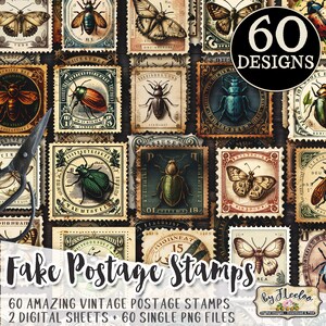 FAKE POSTAGE STAMPS Entomology Supplies Png Printable Vintage Ephemera ...