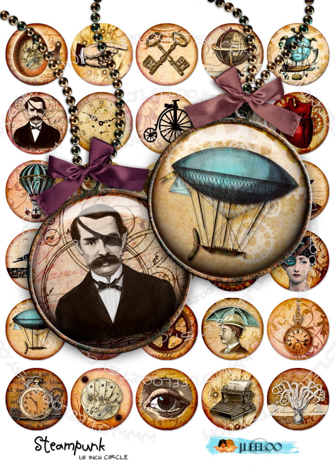 Digital Collage Sheet STEAMPUNK Images 1.5 Inch Circle for Pendants ...