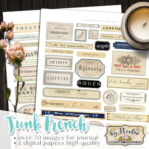 JUNK FRENCH Journal Labels Kit Printable Vintage Ephemera Journal ...
