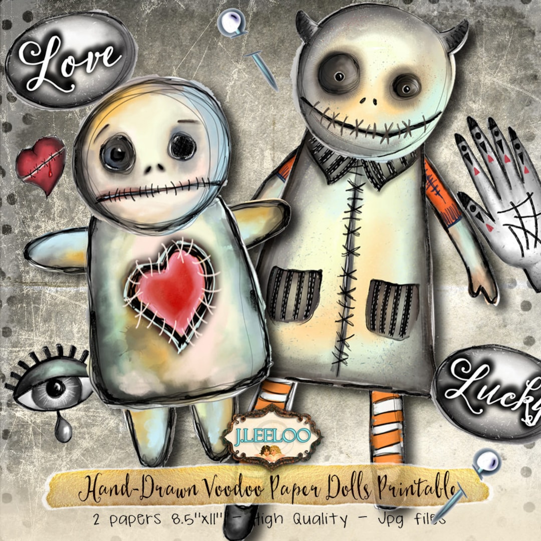 VOODOO PAPER DOLLS Altered Art Printable Hand-drawn Blessing Digital ...