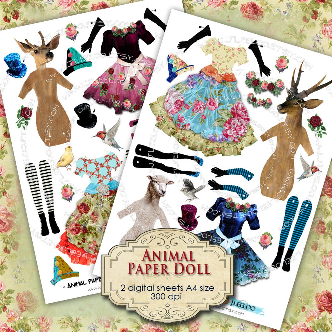 ANIMAL PAPER DOLL Digital Altered Art Digital Collage Sheet for Journal ...