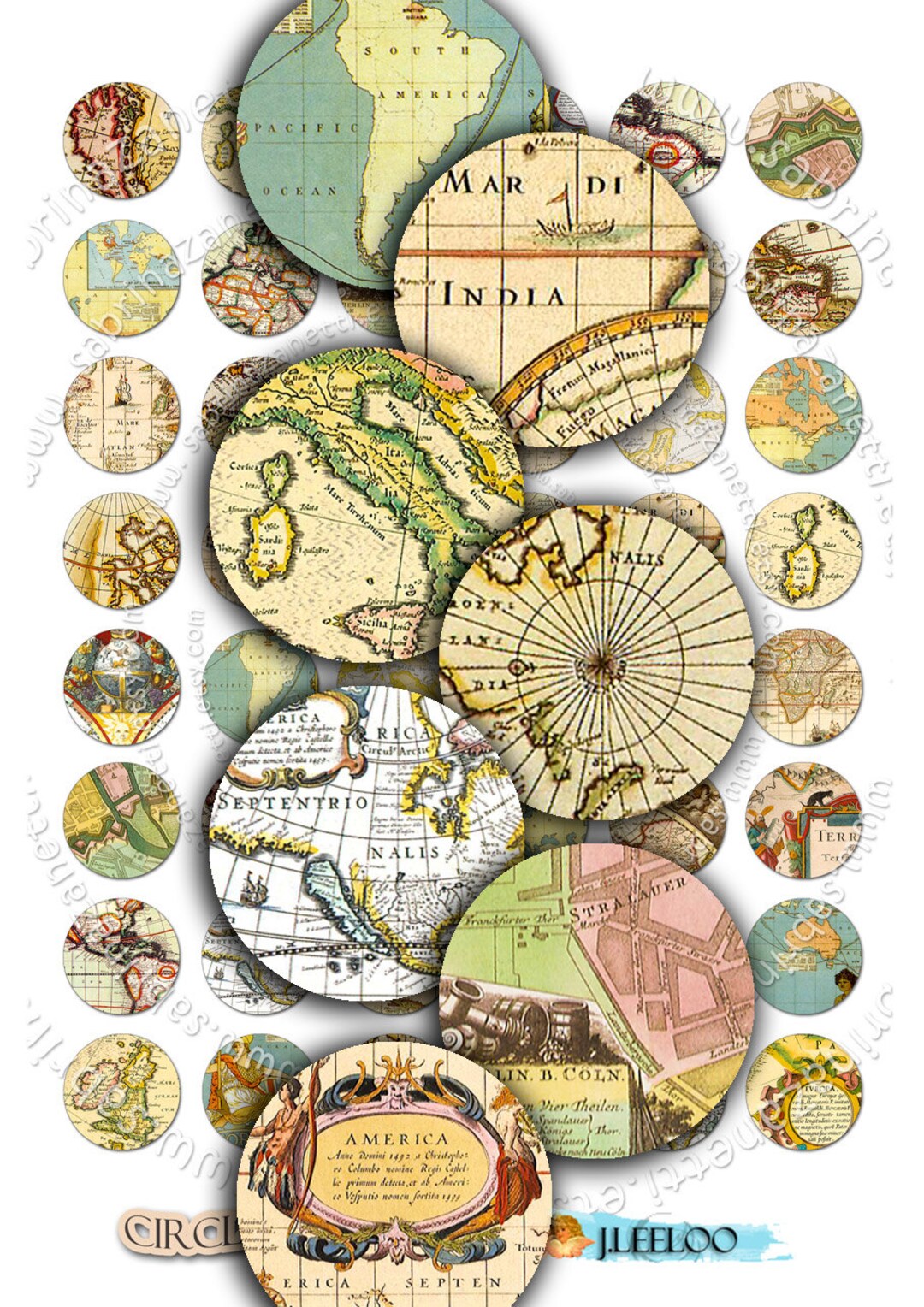 CIRCLES MAPS Digital Collage Sheet 1 Inch Circles Printable Download ...