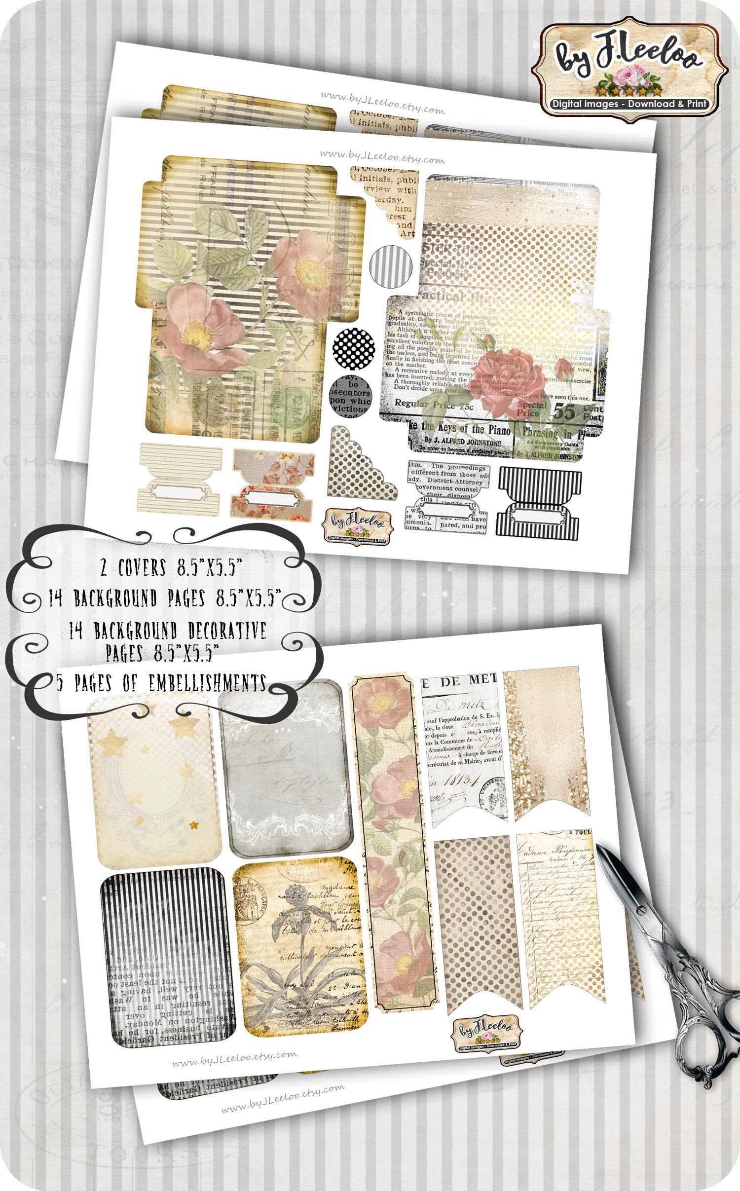 MY JOURNAL Kit Diy Vintage Shabby Chic Linen and Dot Printable - Etsy