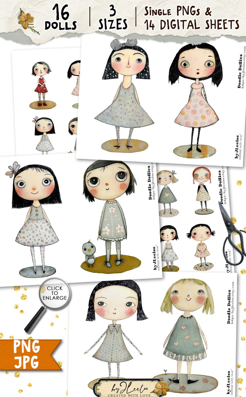 DOODLE DOLLIES - PNG Printable Paper Dolls Junk Journal Ephemera ...