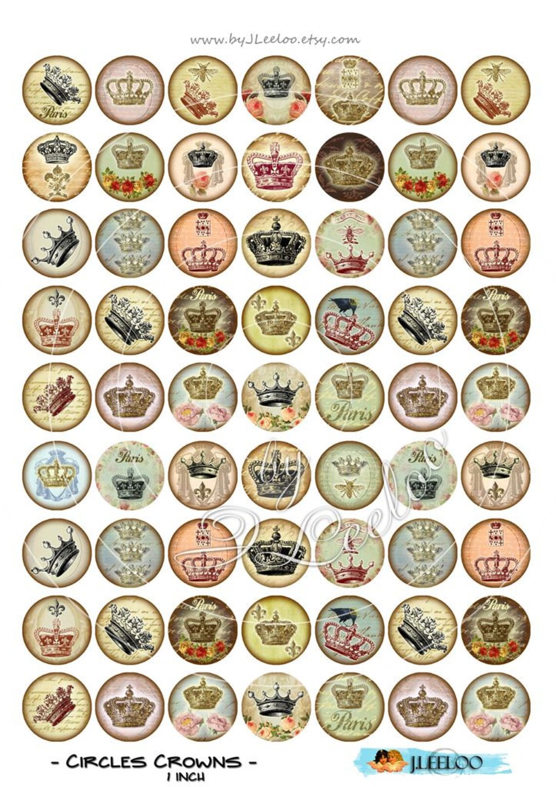 Digital Collage CIRCLES CROWNS 1 Inch Circle Victorian Royal - Etsy