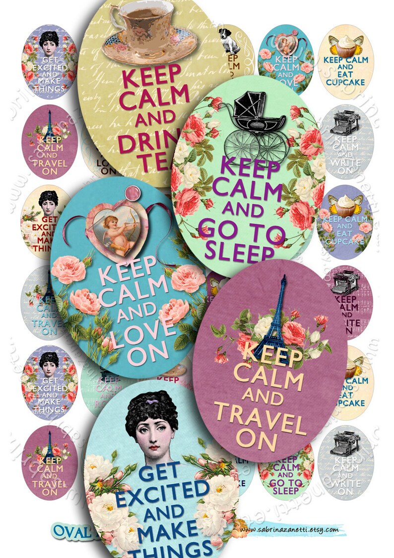 Digital Collage Sheet OVAL KEEP CALM Printable 30x40 Mm - Etsy