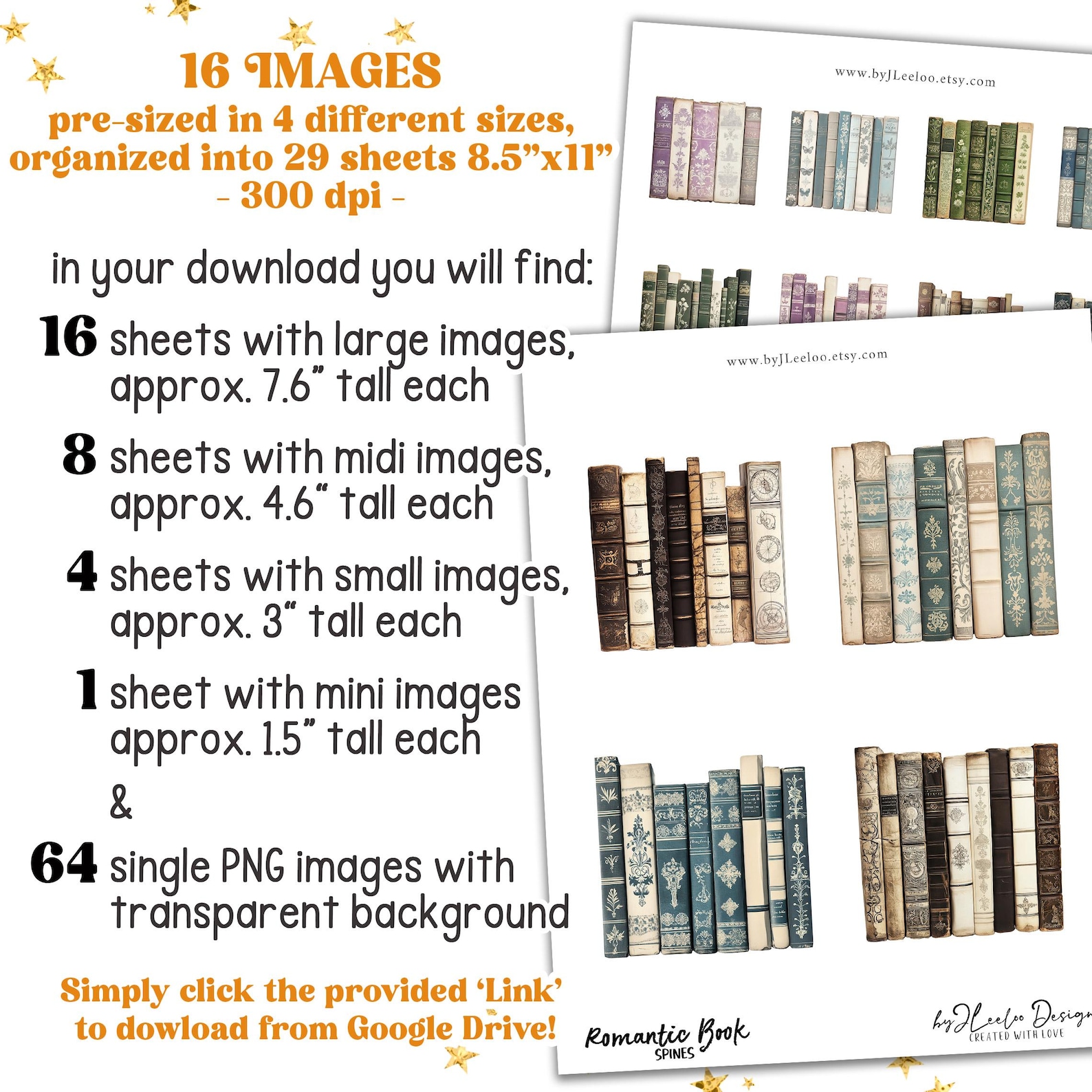 Romantic BOOK SPINES PNG Jpeg 3 Sizes | Victorian Vintage Library ...