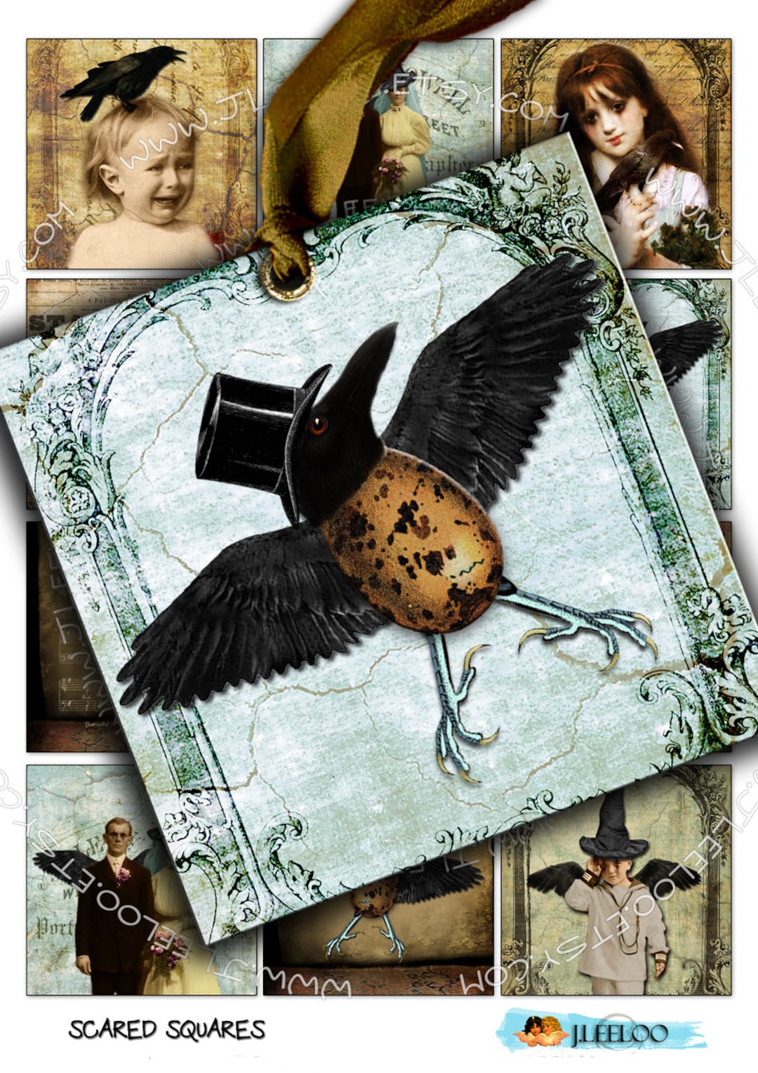 Digital Collage Sheet SCARED SQUARES 2.5 Inch Square for Spooky Scary ...