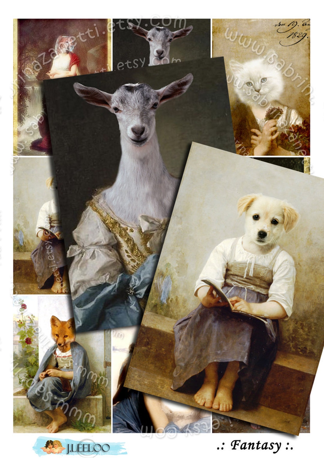 FANTASY Printable Anthropomorphic Painting Vintage Romantic Gift Cards ...