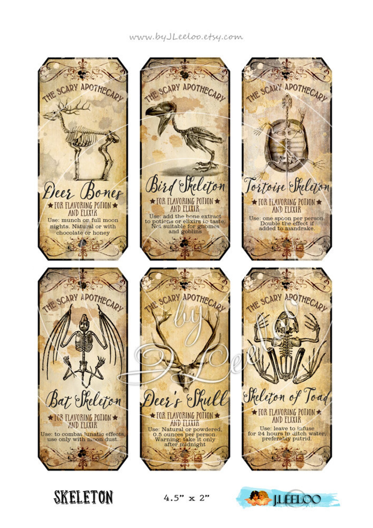 SKELETON Printable Tags Label Bottle Jar Labels Halloween Scary Instant ...