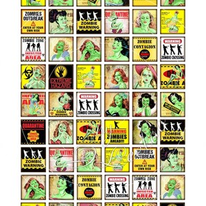 Digital Collage Sheets ZOMBIE PIN UP 1x1 Inch Squares Hang Tags Magnet ...