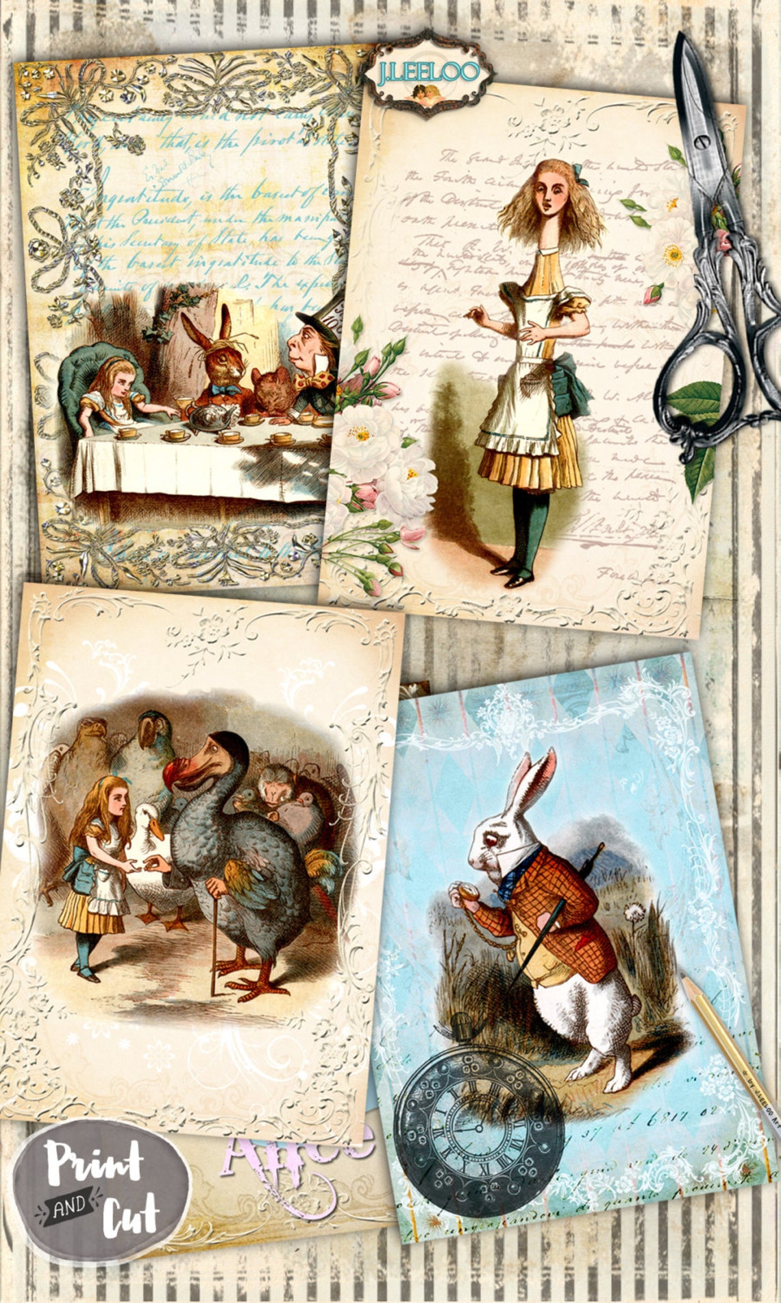 ALICE POSTCARD Printable 7x5 Inch Postcard Digital Collage - Etsy
